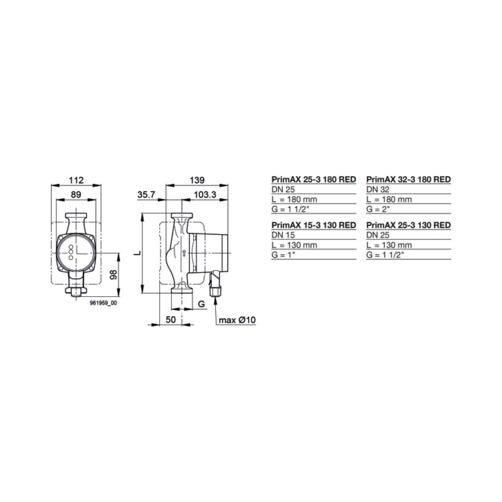 Biral HE-Umwälzpumpe PrimAX T2 25-3 130 RED G 1 1/2 230V mit ...